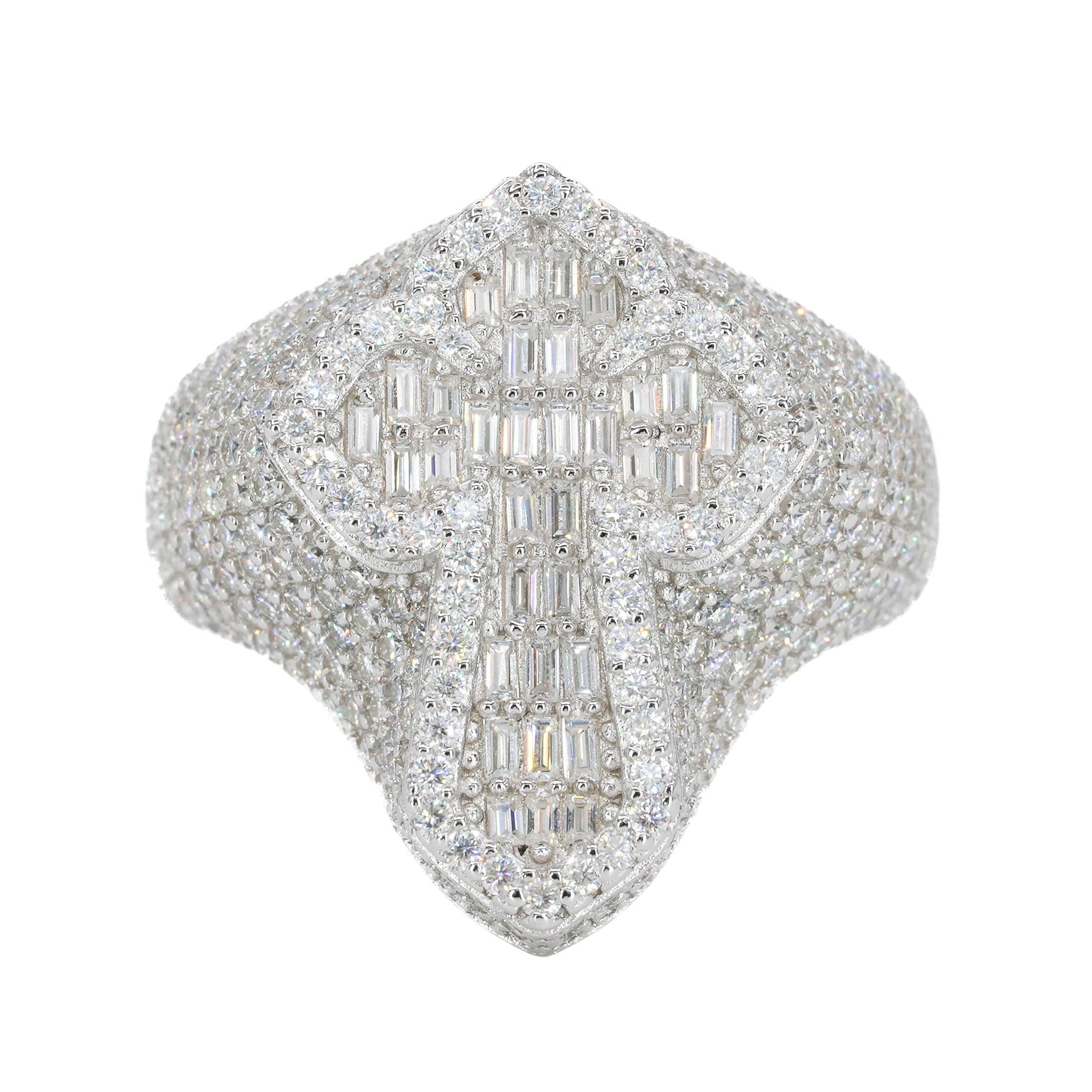 Iced Out Baguette Pointed Cross VVS Moissanite Diamond Ring ...