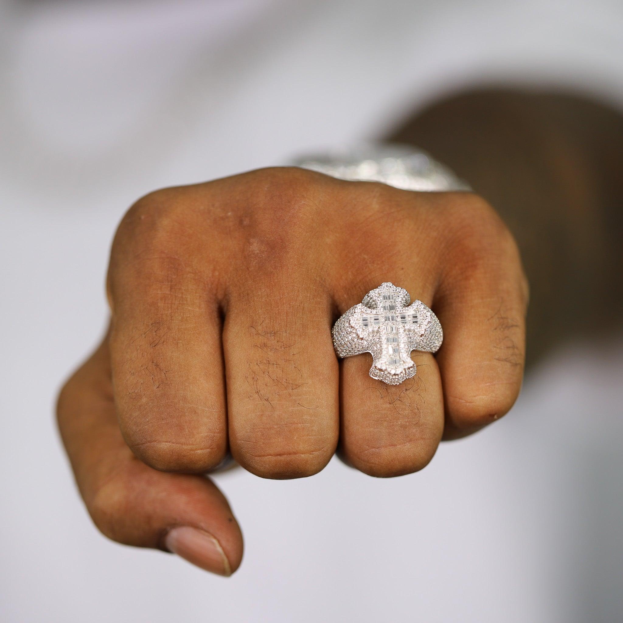 Gothic Baguette Cross VVS Moissanite Diamond Ring – Moissanite Bazaar