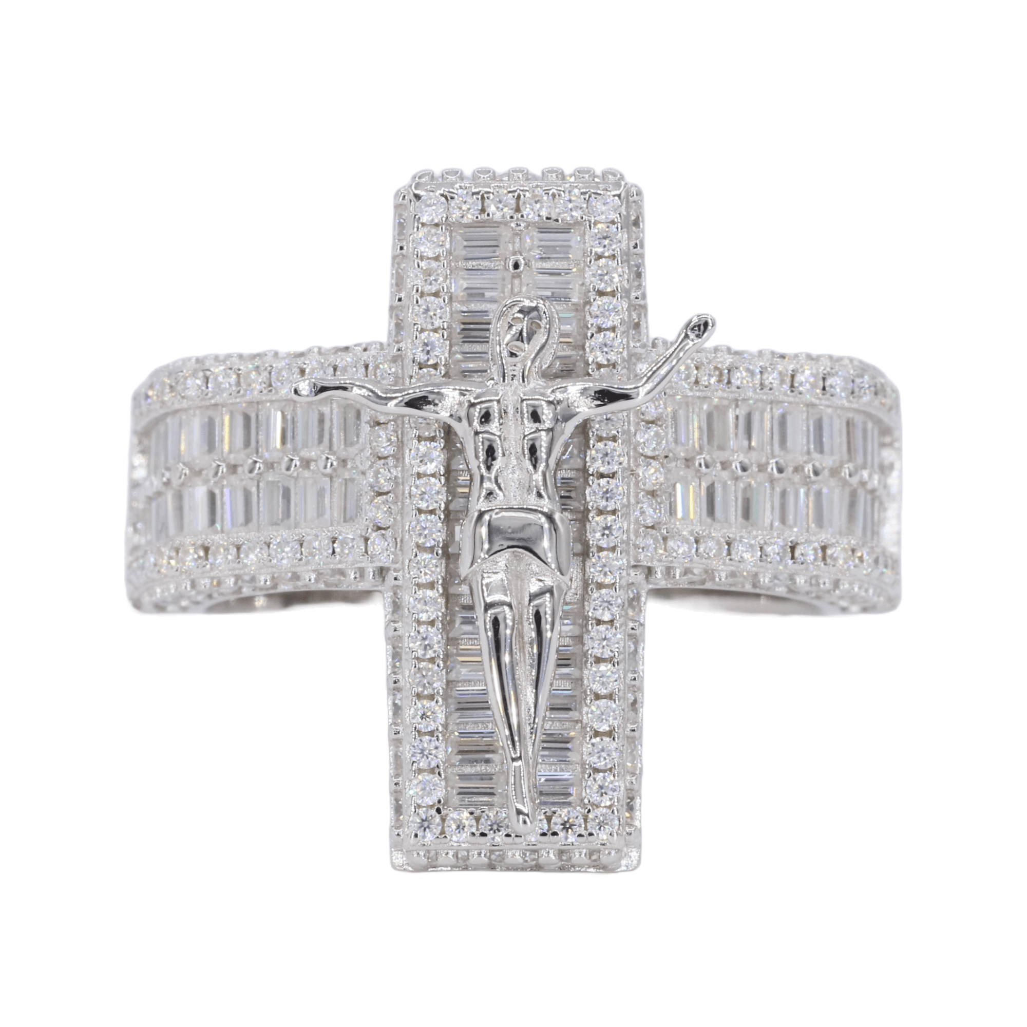 Baguette Jesus Cross VVS Moissanite Diamond Ring – Moissanite Bazaar