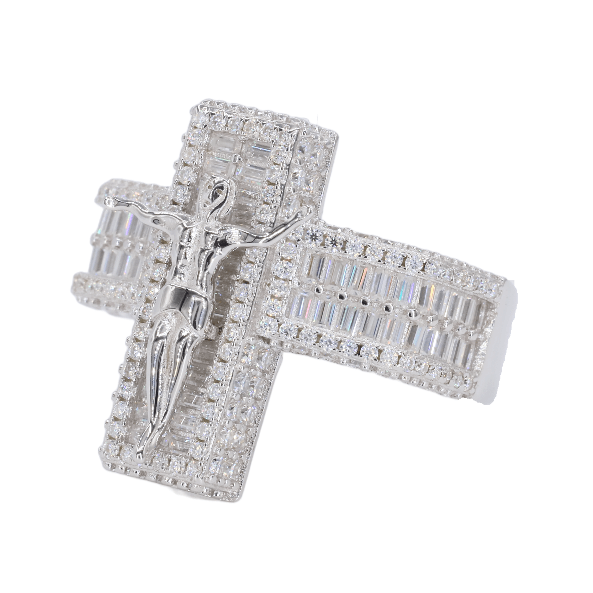 Baguette Jesus Cross VVS Moissanite Diamond Ring – Moissanite Bazaar